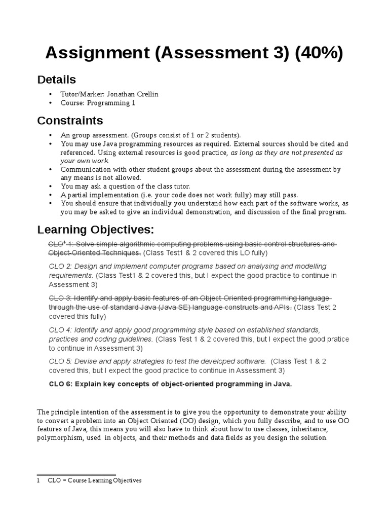 Assignment (Assessment 3) (40%) : Details | PDF | Object (Computer ...