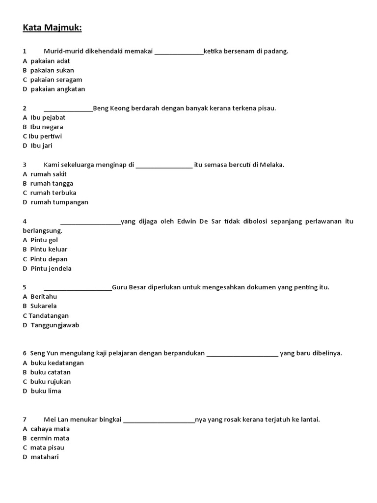 Latihan Kata Majmuk untuk Murid | PDF