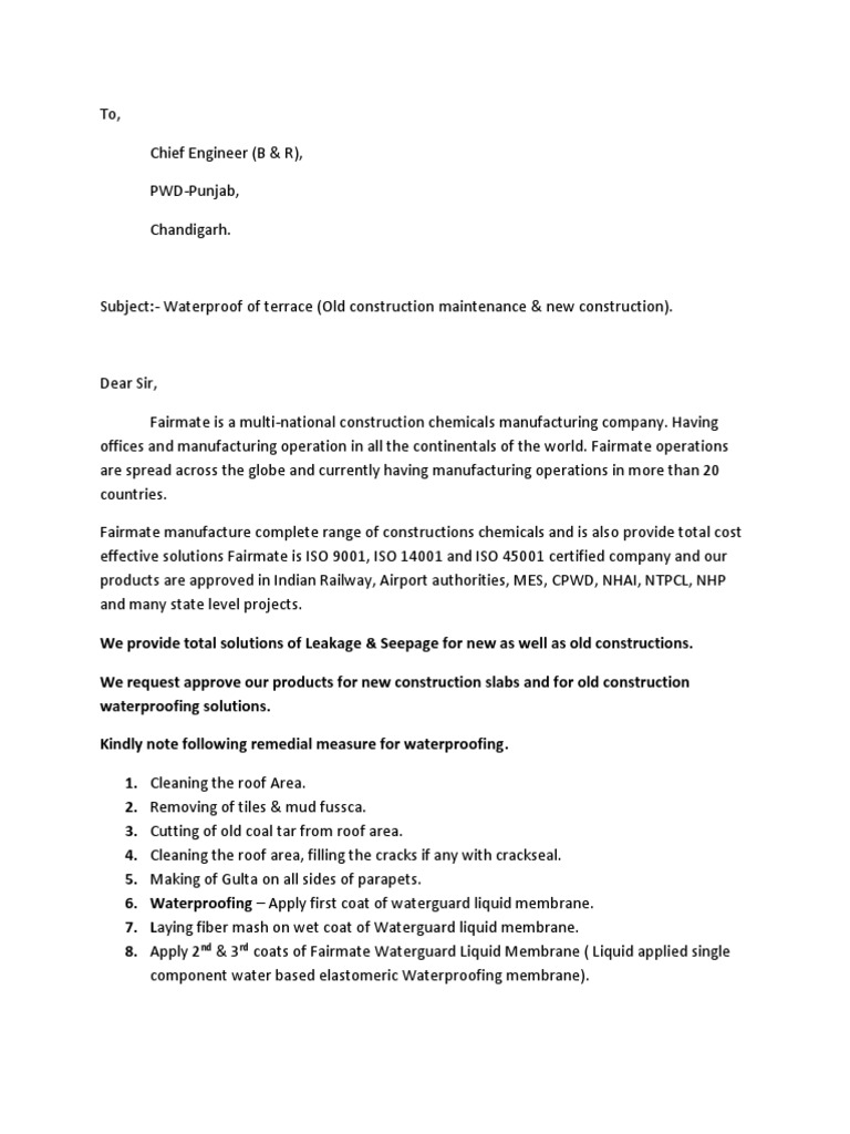 Fairmate Waterproofing - Punjab | PDF | Concrete | Liquids