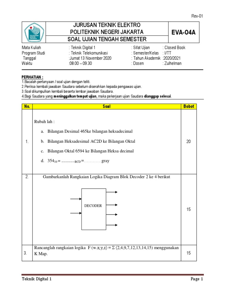 SMT1 - Teknik Digital 1 - Zulhelman (ABCD) | PDF