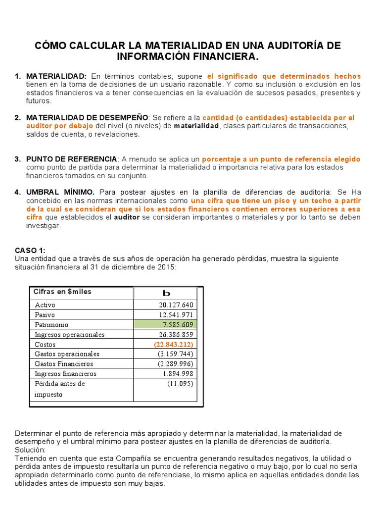 Cómo Calcular La Materialidad en Una Auditoría de Información Financiera. Ejemplos - Auditoria ...