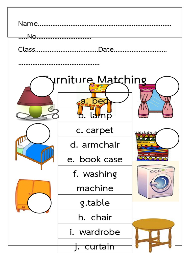 Furniture Vocabulary Matching Exercise | PDF | Chair | Bed