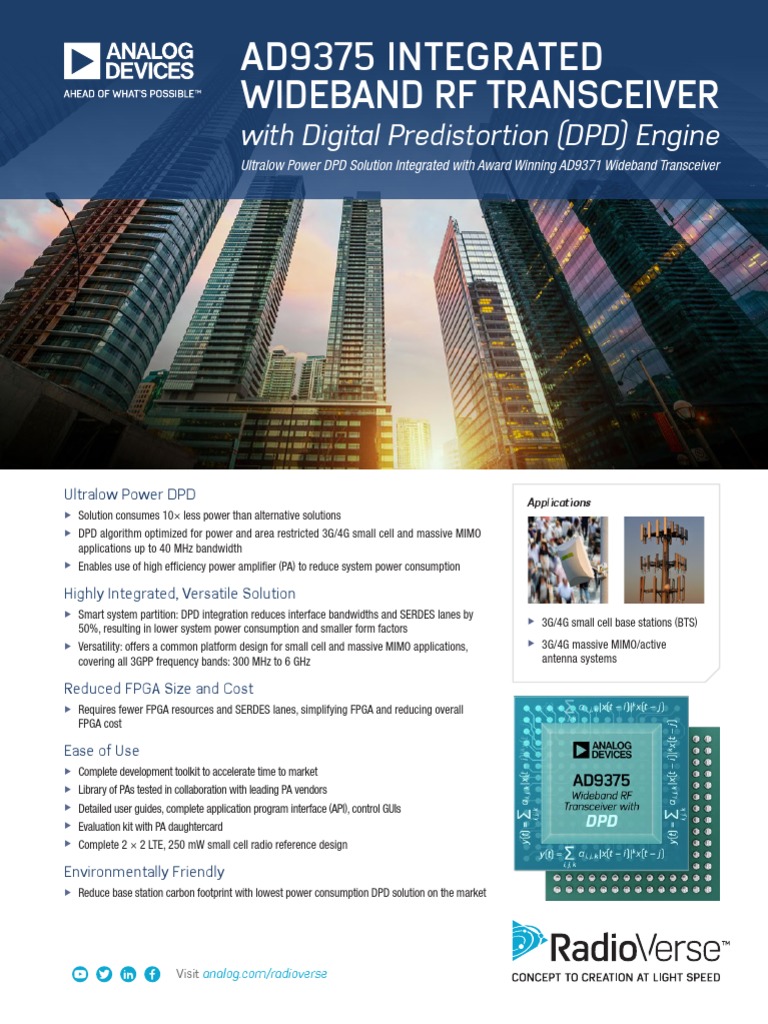 Ad9375 Integrated Wideband RF Transceiver: With Digital Predistortion ...
