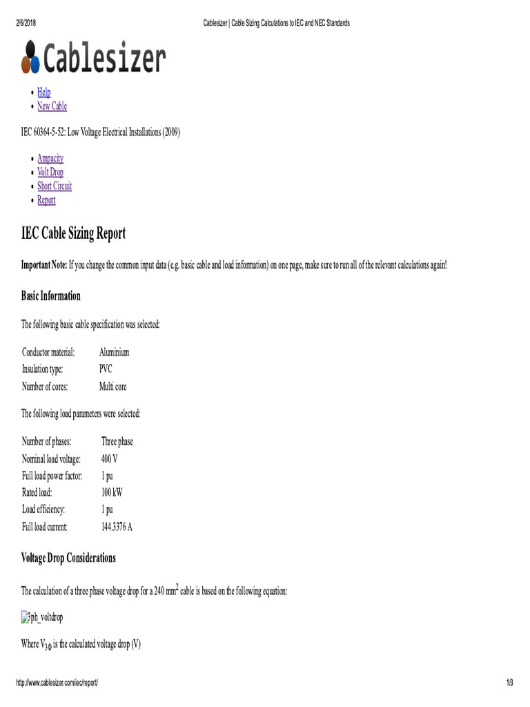 Cable Sizing Calculations To IEC and NEC Standards | PDF | Business ...