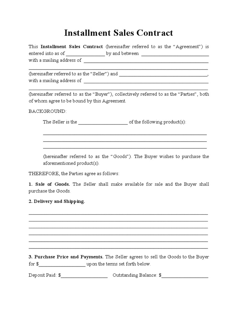 Main Installment Sales Contract Template | PDF | Contract Law | Law Of ...
