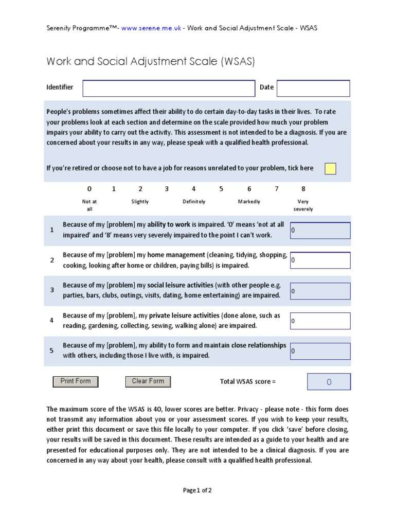 Wsas Scale | PDF | Mental And Behavioural Disorders | Human Nature