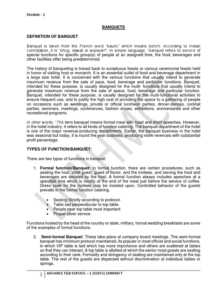 An Overview of Banquet Operations and Functions | PDF | Waiting Staff ...