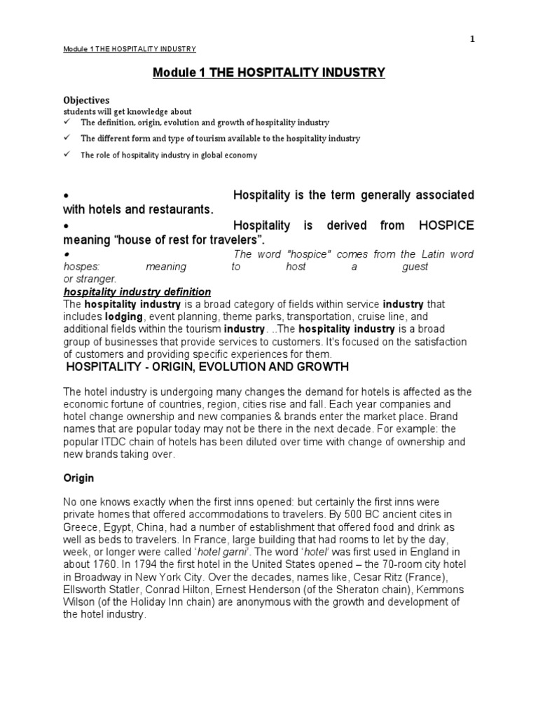 The Hospitality Industry | PDF | Tourism | Hotel