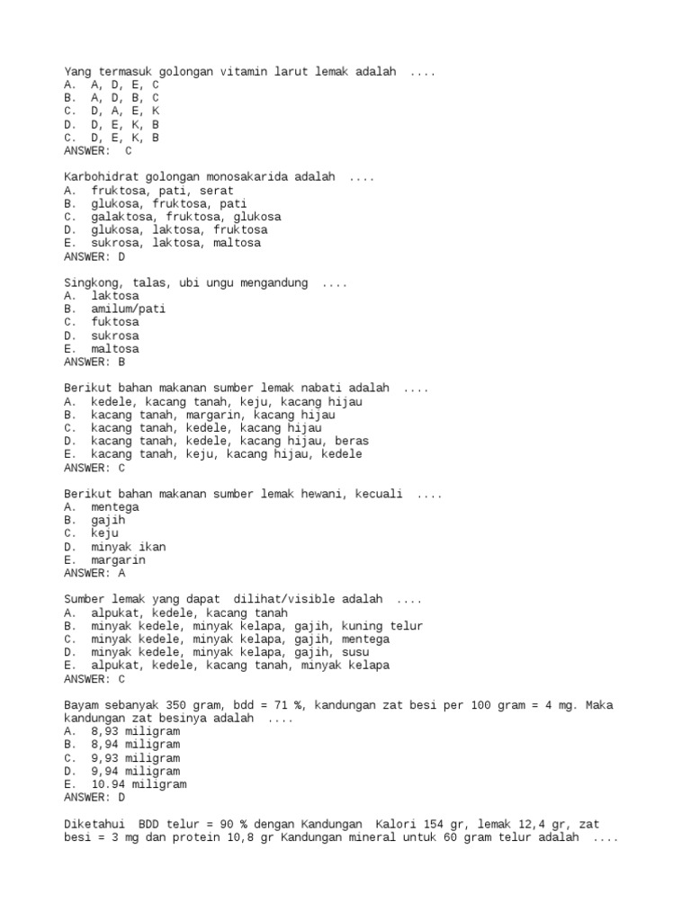 SOAL USBK TAPEL 2020-2021 Paket A REV (PBM, BOGA DASAR, KEPANG, GIZI) | PDF