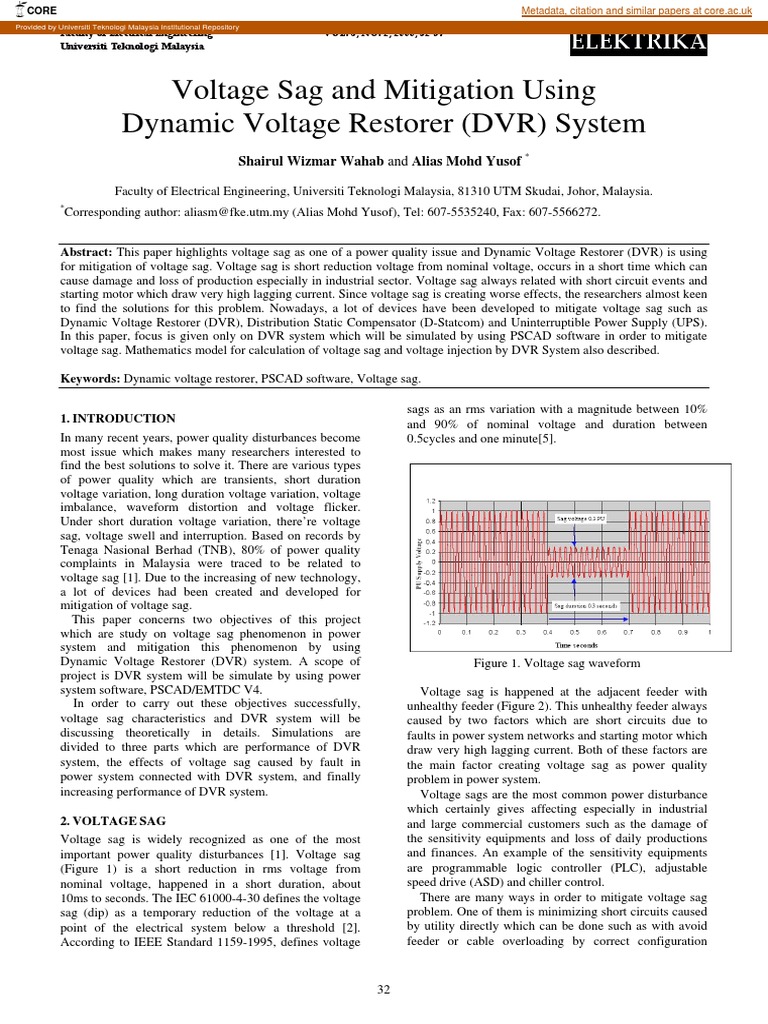 Voltage Sag And Mitigation Using Dynamic Voltage Restorer Dvr System Download Free Pdf