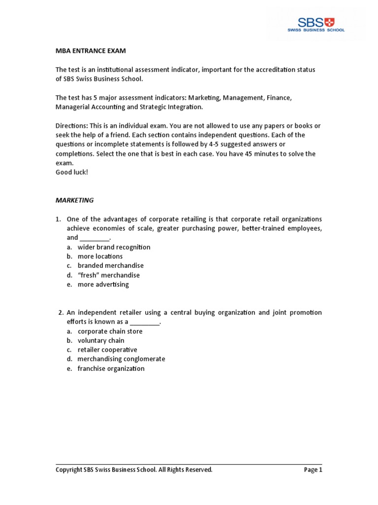 Sbs Mba Entrance Exam-Questions | PDF | Interest Rates | Interest