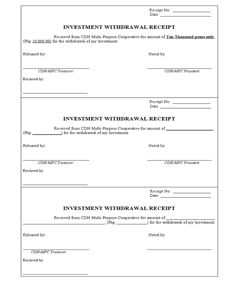 Investment Withdrawal Receipt | PDF
