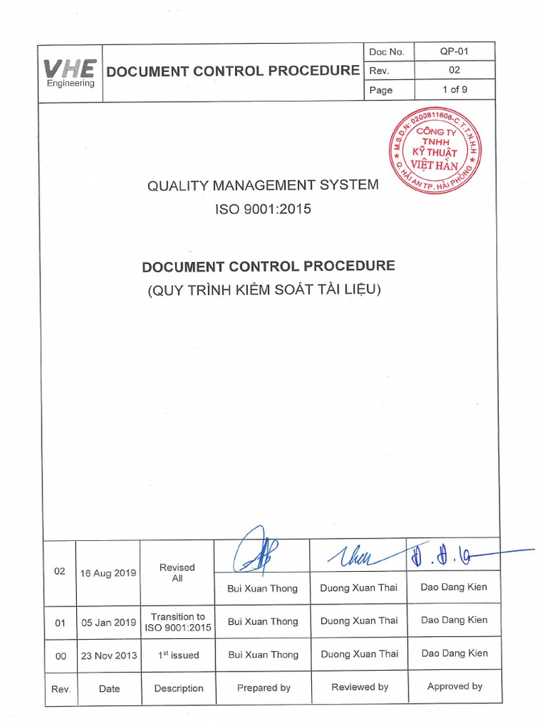 #12 QP-01, Rev. 02 Document Control Procedure | PDF