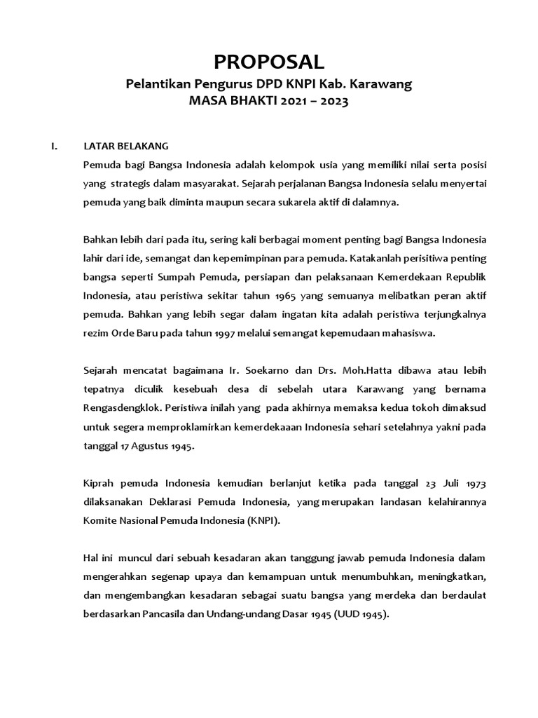 Proposal Pelantikan Pengurus Knpi 2021 | PDF