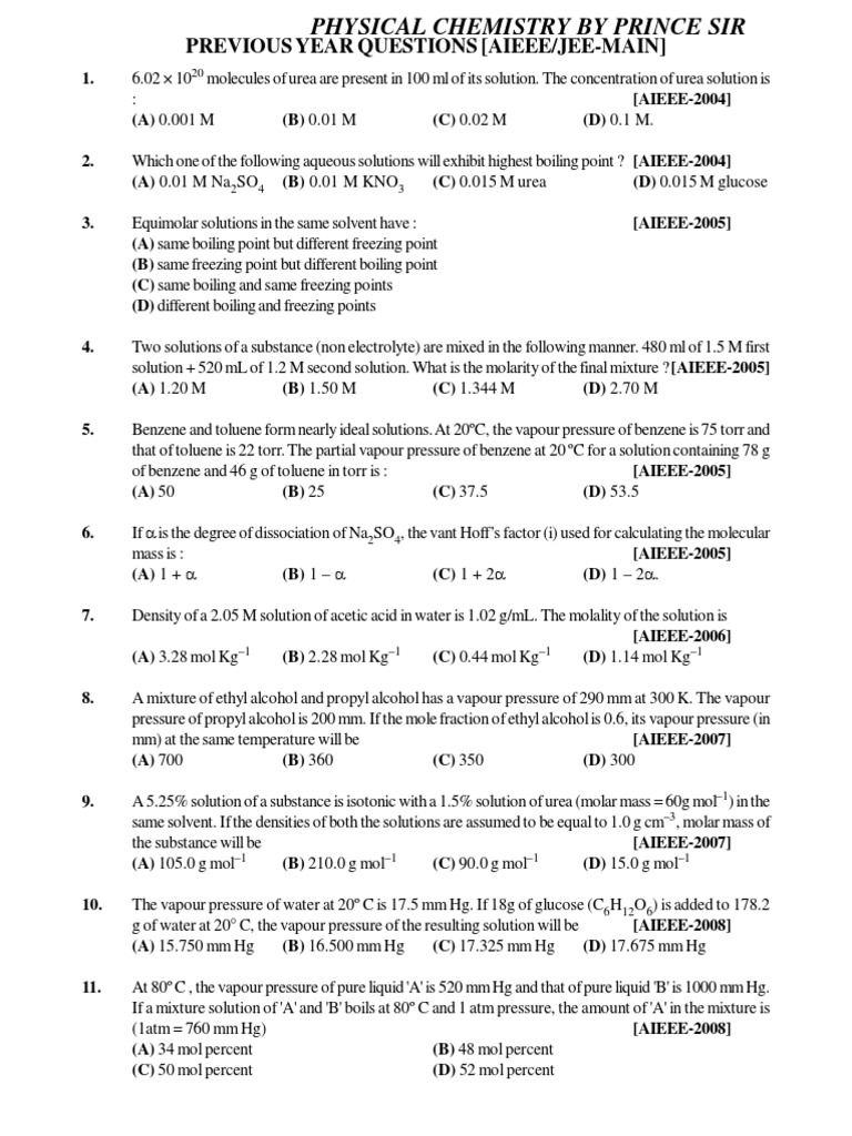 Liquid Sol Previous Year | PDF | Solution | Chemical Process Engineering