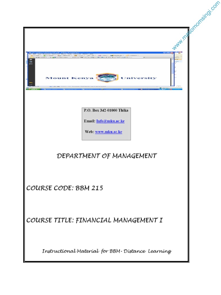 Financial Management I Mount Kenya University (Mku) Notes PDF - Masomo ...