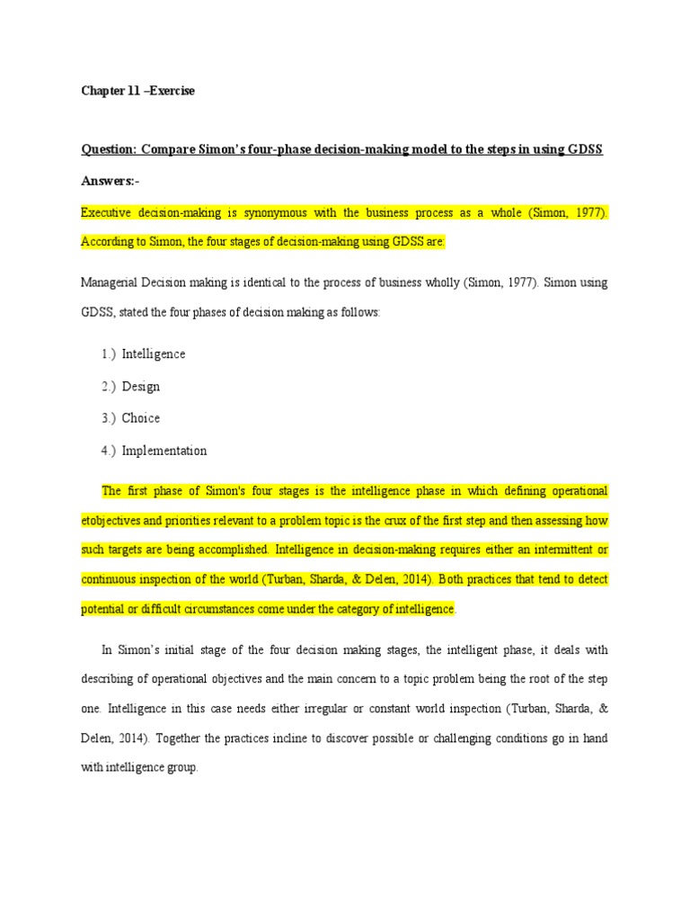 Question: Compare Simon's Four-Phase Decision-Making Model To The Steps ...