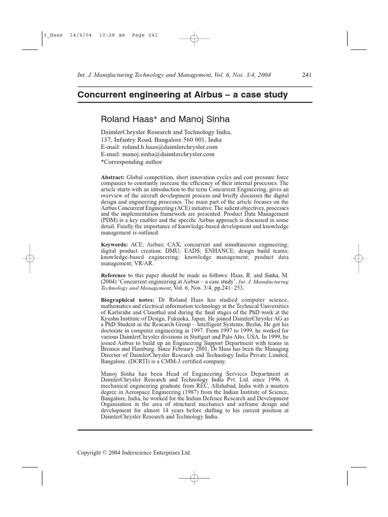 Concurrent Engineering at Airbus - A Case Study: Roland Haas and Manoj Sinha | PDF | Product ...