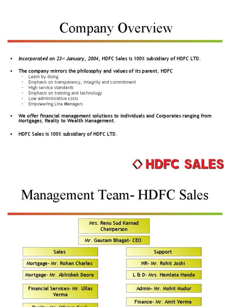 HDFC Sales Overview and Leadership | PDF | Mortgage Loan | Economies