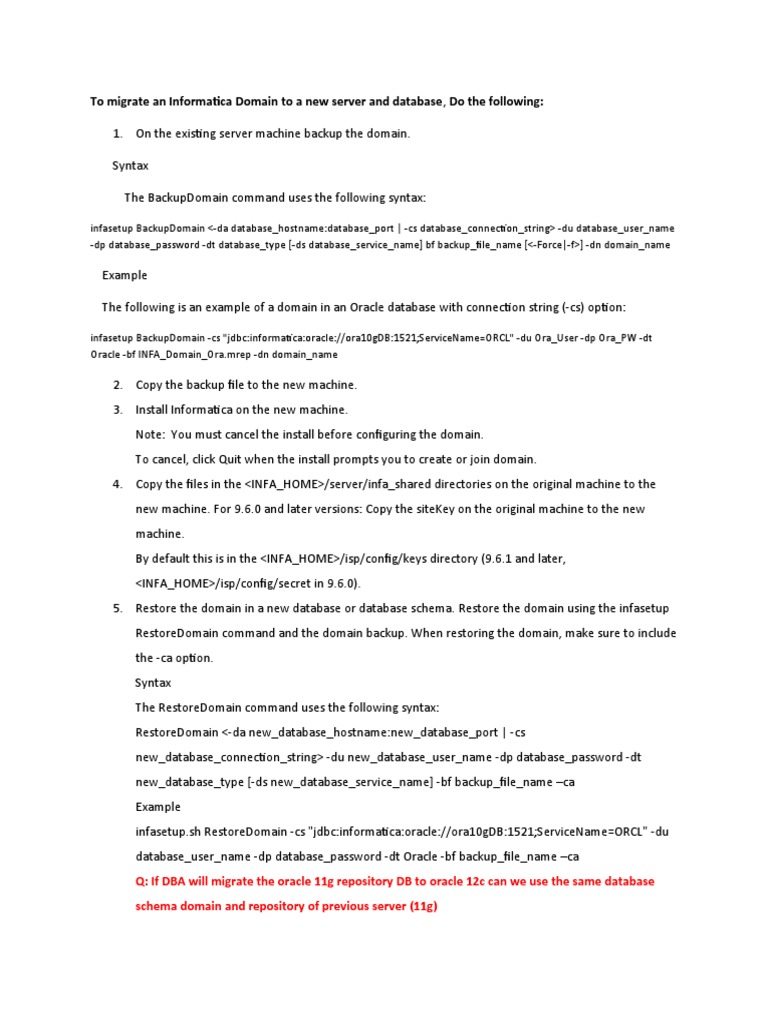 Migrate An Informatica Domain To A New Server And Database Pdf Xml Schema Backup