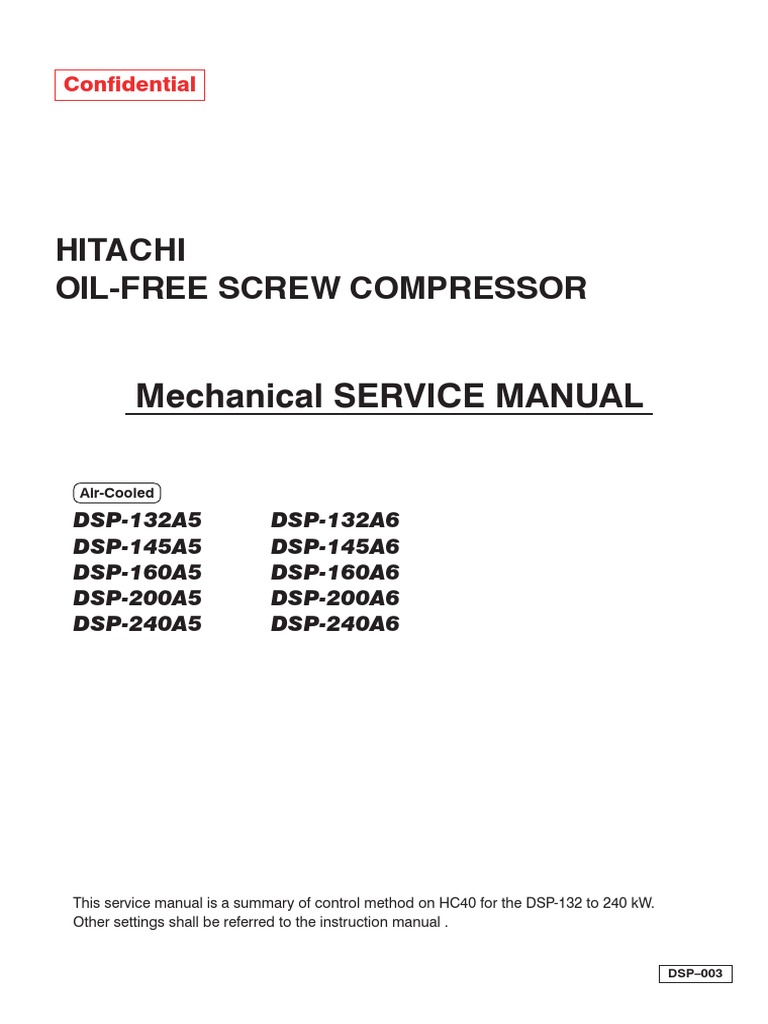 Maintenance Procedures and Component Details for Hitachi Oil-Free Screw ...