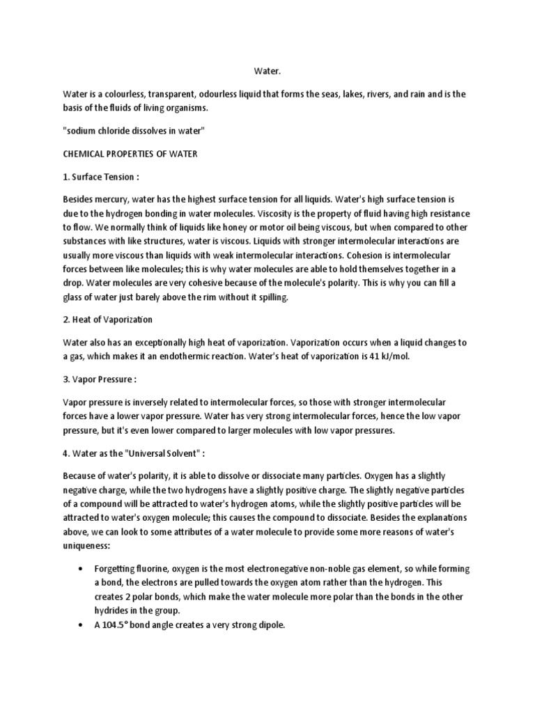 CHEMICAL PROPER Abe Assignment-WPS Office | PDF | Properties Of Water ...