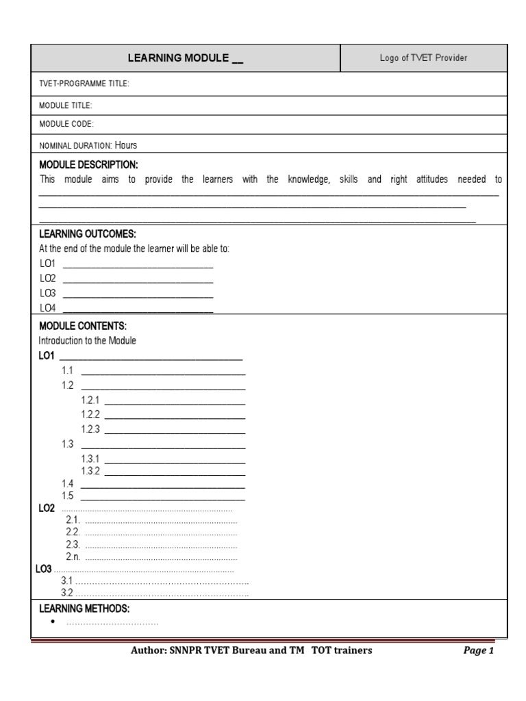 Learning Module - : Logo of TVET Provider Tvet-Programme Title: Module ...