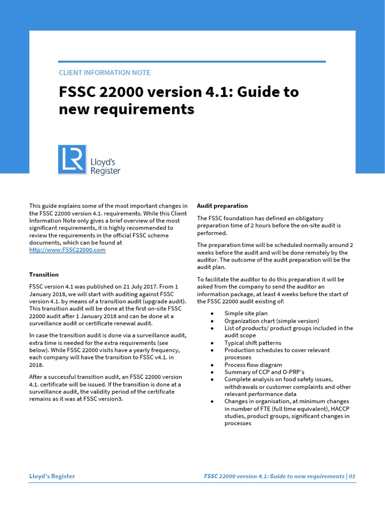 FSSC 22000 Version 4.1 Guide To New Requirements | PDF | Iso 9000 | Audit