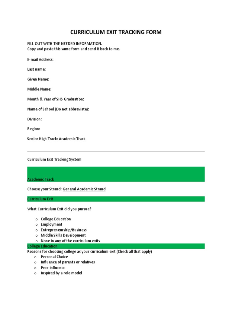 Curriculum Exit Tracking Form | PDF