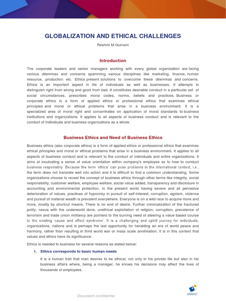 Globalization and Ethical Challenges: 1. Ethics Corresponds To Basic ...