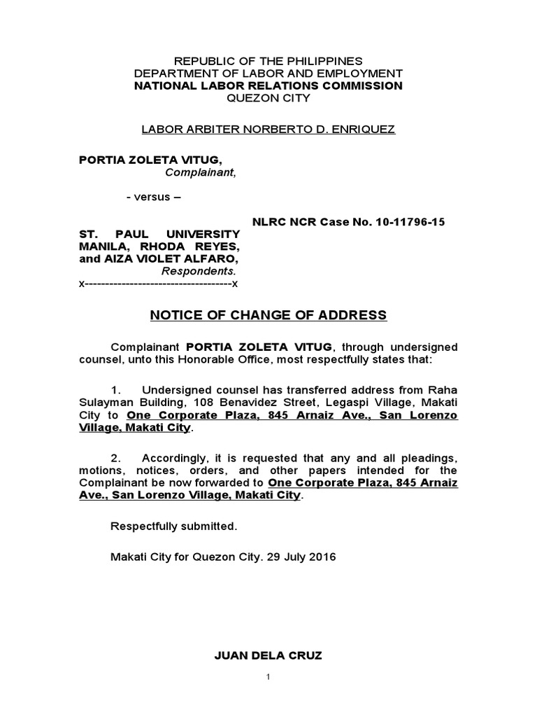 Notice of Change of Address | PDF