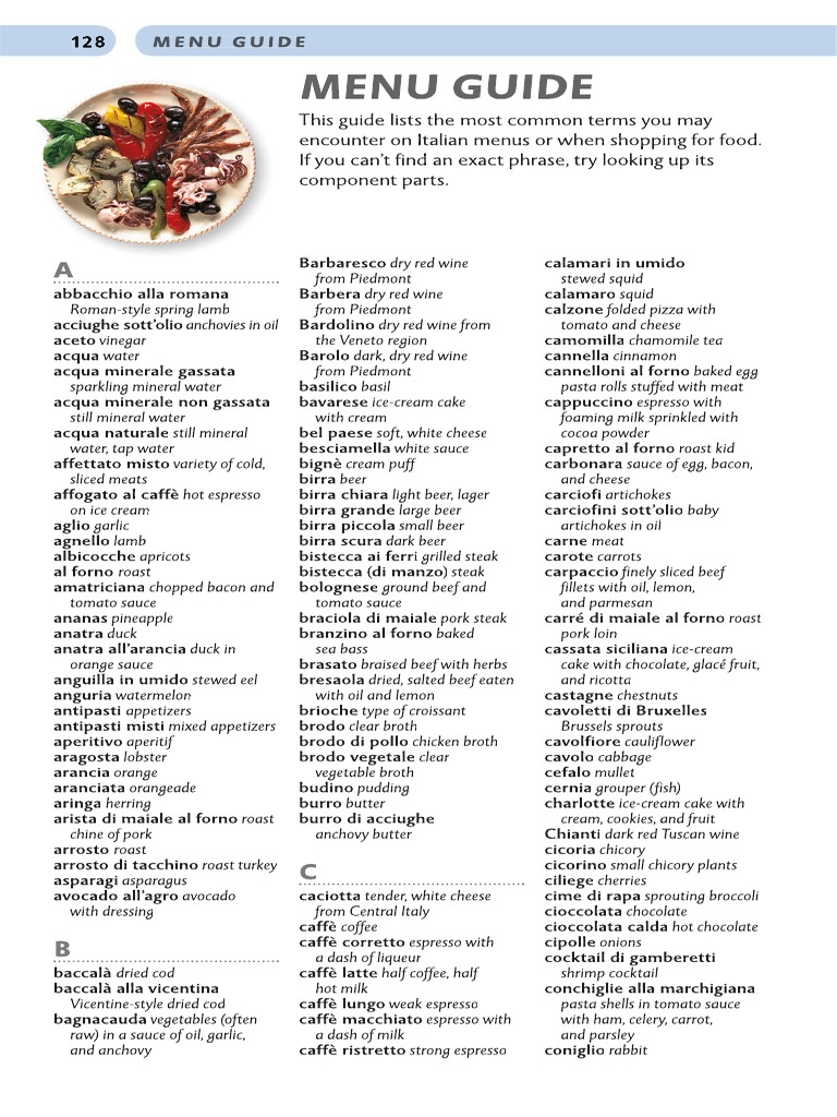 Guide To Italian Menu | PDF | Pasta | Tomato Sauce