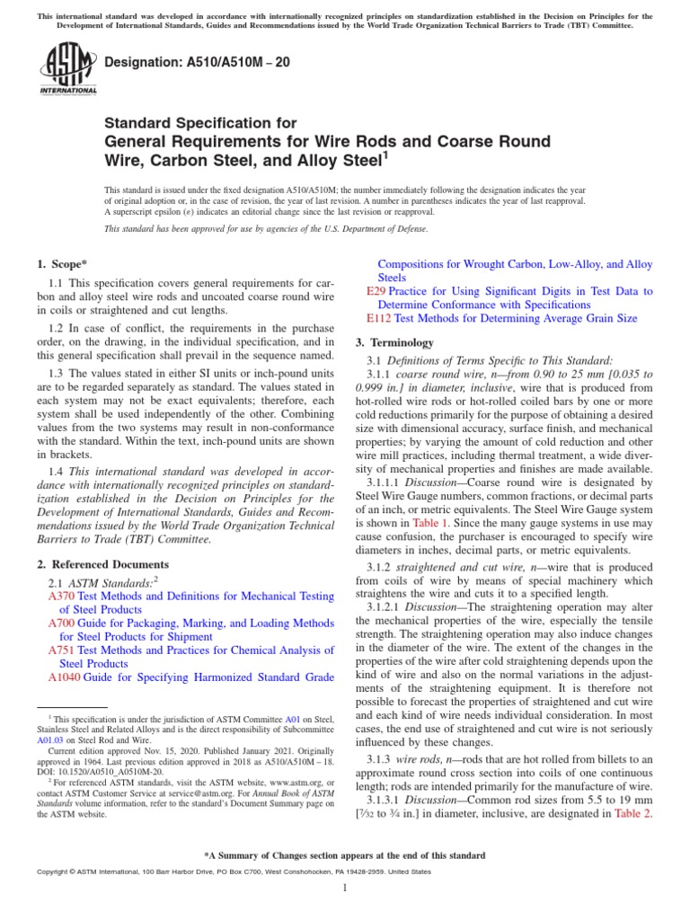 Astm A510-20 | PDF | Electronic Data Interchange | Wire