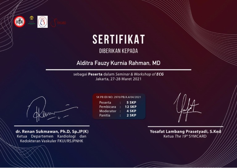 Sertifikat SYMCARD 2021 Alditra Fauzy Kurnia Rahman, MD | PDF