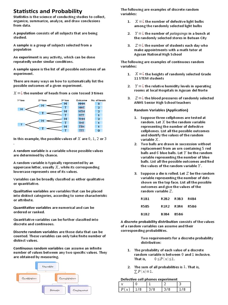Statistics and Probability Lesson 1 | PDF | Random Variable ...