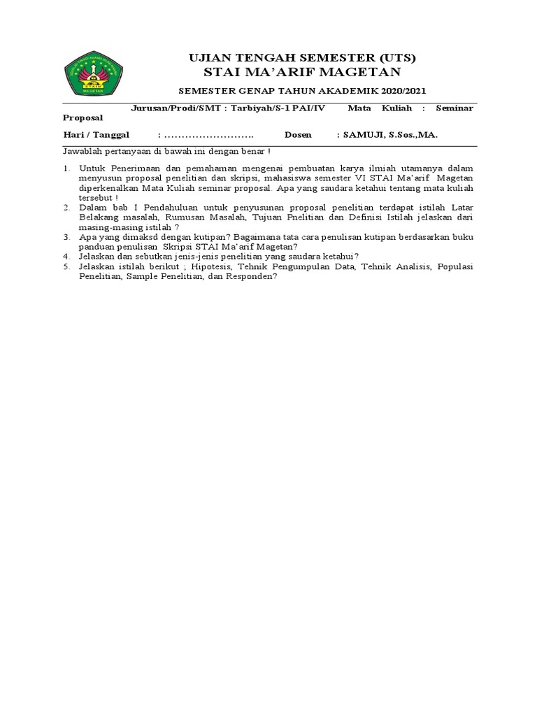 SOAL UTS Seminar Proposal | PDF