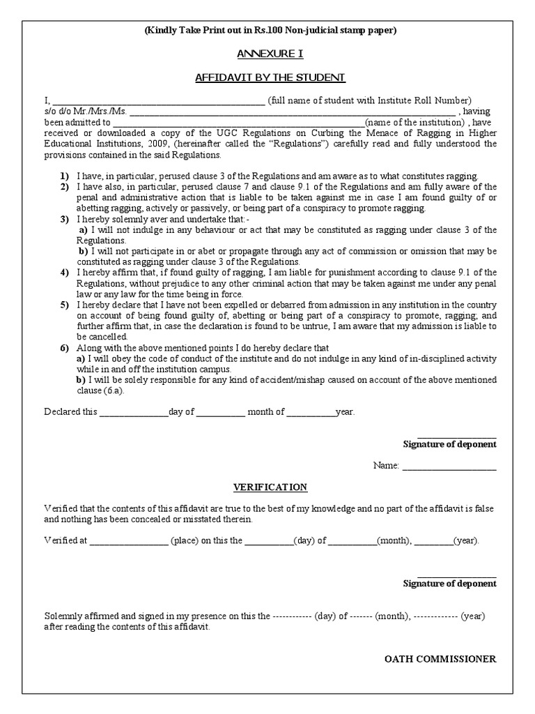 Annexure I: (Full Name of Student With Institute Roll Number) (Name of ...