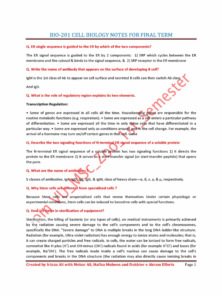 Bio-201 Notes (Final Term) | PDF