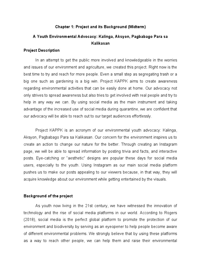 Chapter 1: Project and Its Background (Midterm) A Youth Environmental Advocacy: Kalinga, Aksyon ...