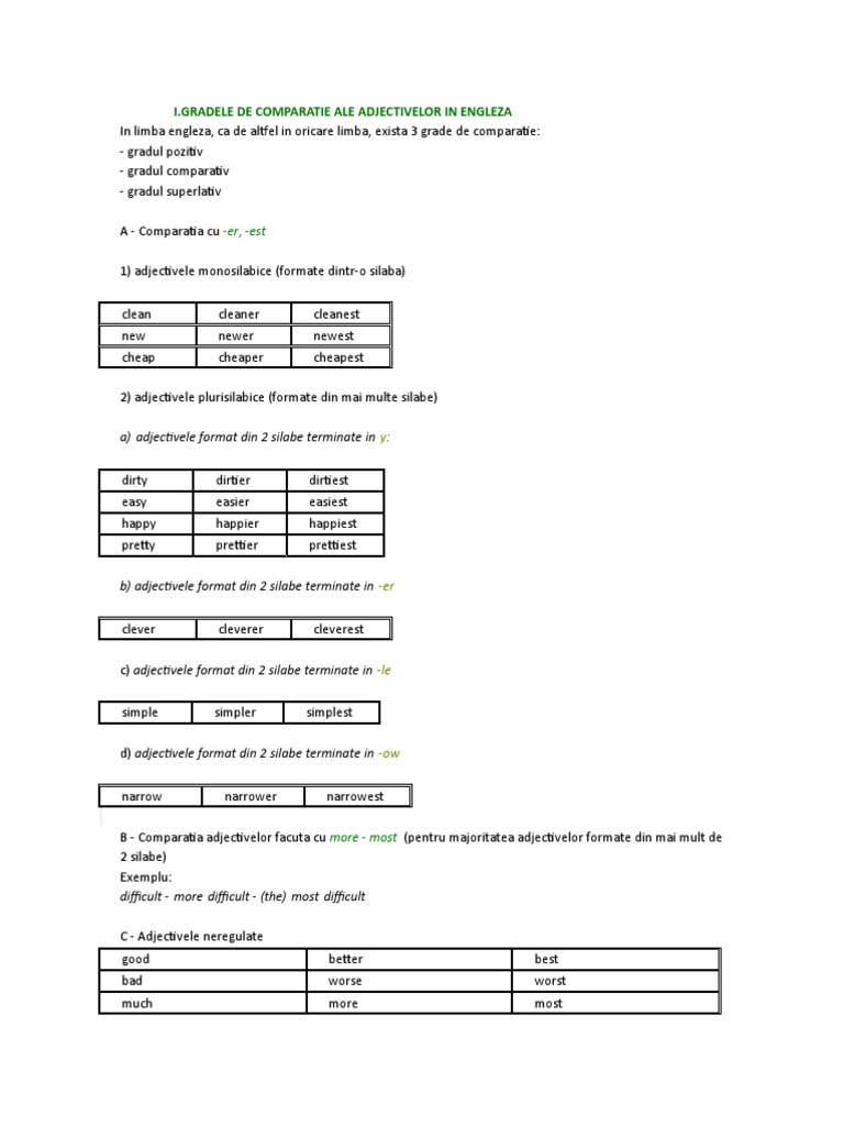 Gradele de Comparatie Adjective Si Adverbe-Engleza | PDF | Linguistic ...