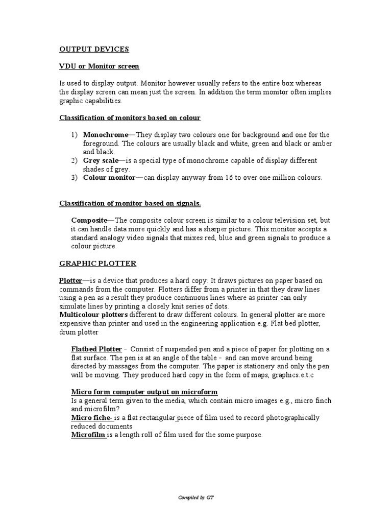 Output Devices | PDF | Printer (Computing) | Computer Monitor