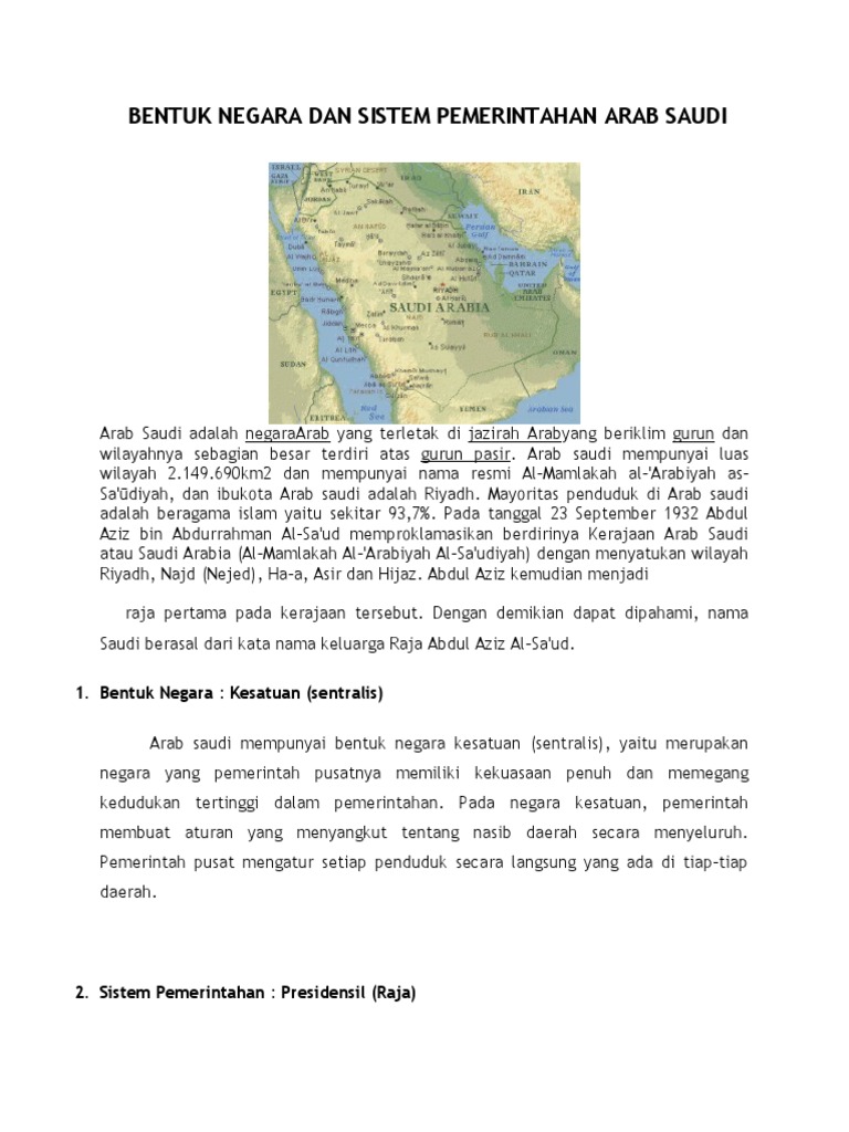 Bentuk Negara Dan Sistem Pemerintahan Arab Saudi | PDF