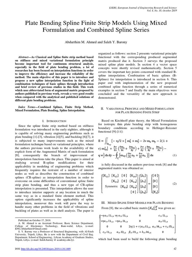 Plate Bending Spline Finite Strip Models Using Mixed Formulation and Combined Spline Series ...