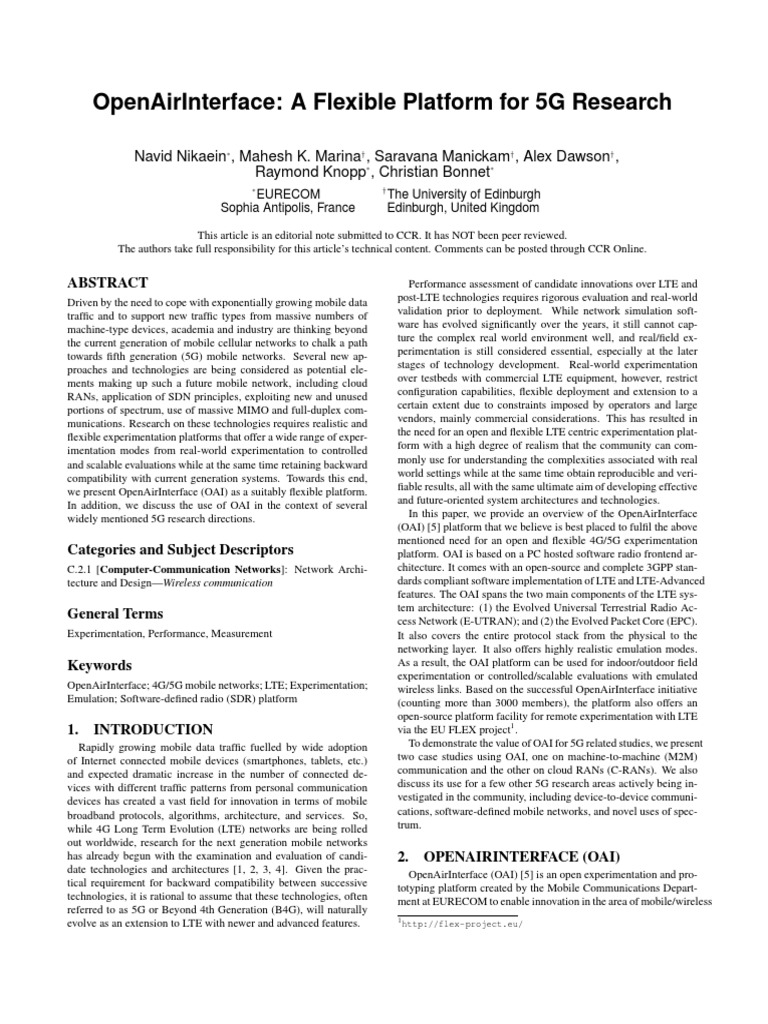 Openairinterface: A Flexible Platform For 5G Research | PDF | Computer ...