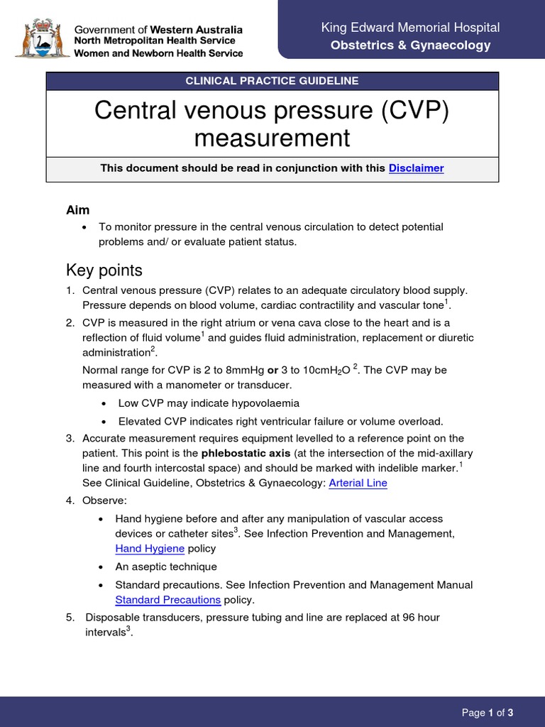 Central Venous Pressure (CVP) Measurement: Key Points | PDF ...