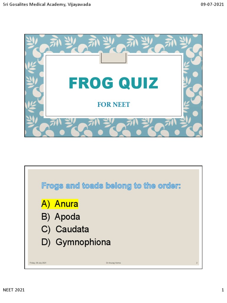 Frog Quiz With Answer | PDF | Lung | Frog