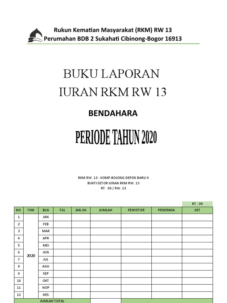 Buku Laporan Iuran RKM RW 13: Bendahara | PDF