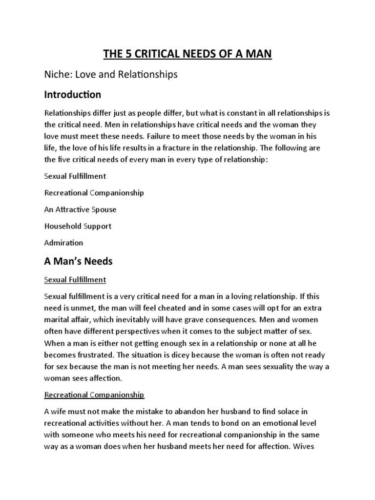 5 Essential Needs of Men in Relationships | PDF | Husband | Wife