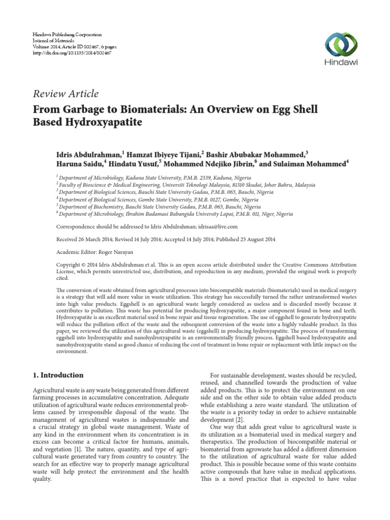 Abdulrahman, Idris Et Al, (2014) From Garbage To Biomaterials - An Overview On Egg Shell Based ...