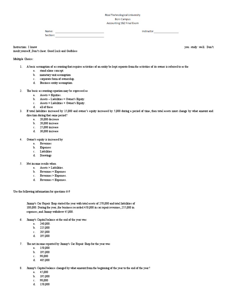 Final Exam - Template | Download Free PDF | Debits And Credits ...